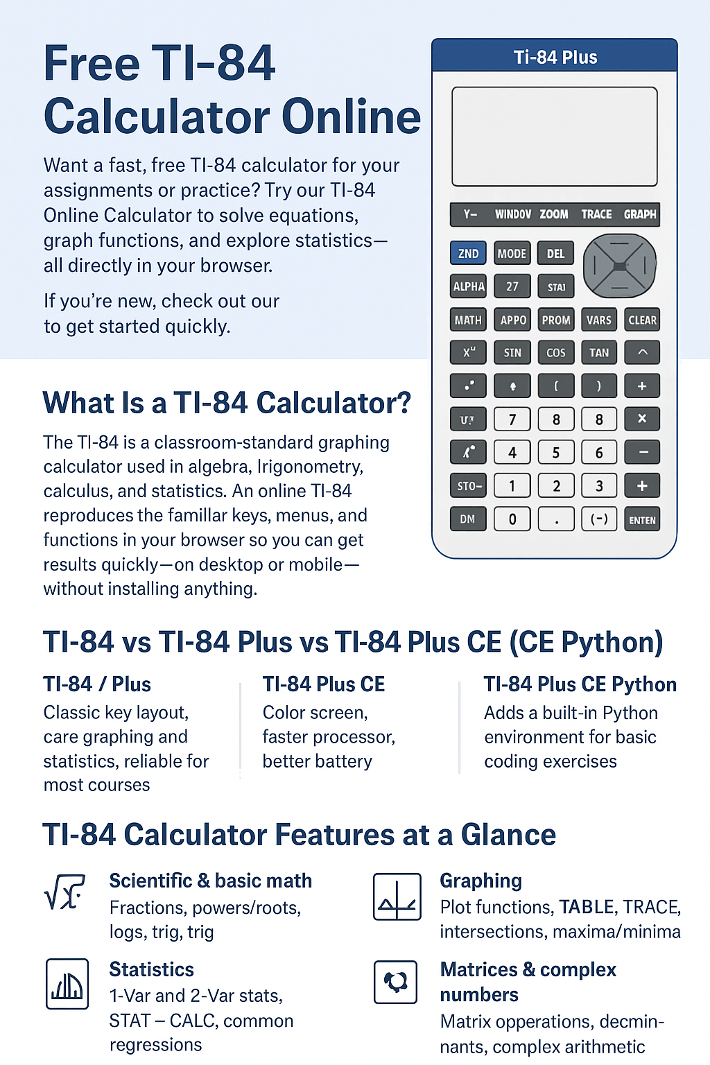 Free TI-84 Calculator Online | Graphing & Statistics Tool
